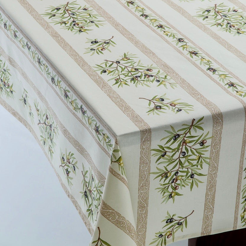 Acrylic Coated French Tablecloth | Olives Sprigs | Amelie Michel