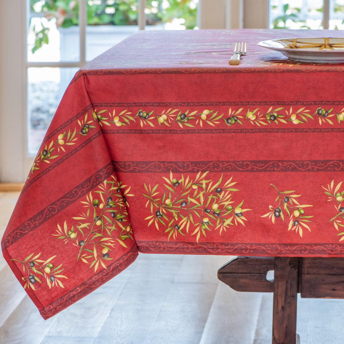 Acrylic Coated French Tablecloth | Olives Sprigs | Amelie Michel